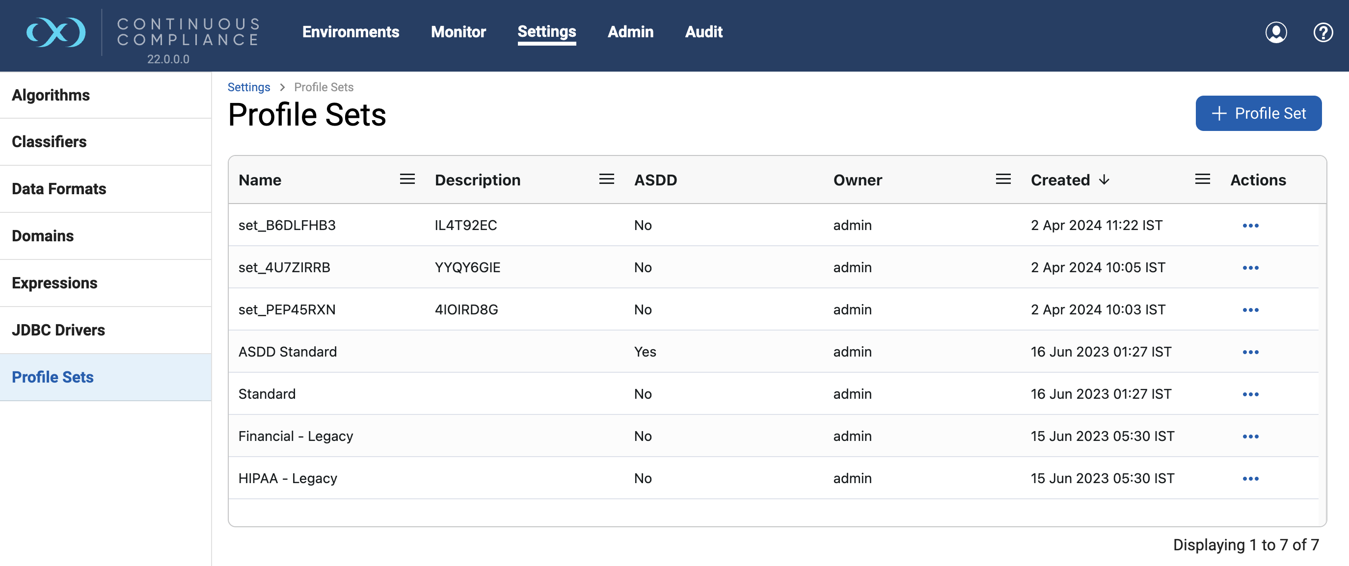 Configuring profile sets